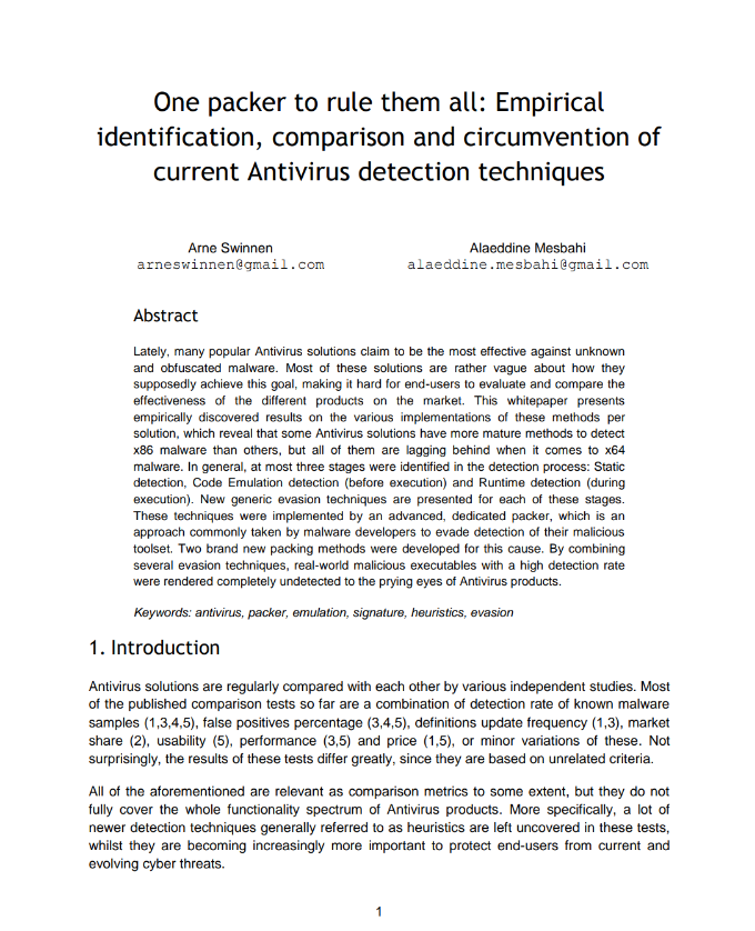 Empirical Identification Comparison And Circumvention Of Current Antivirus Detection Techniques