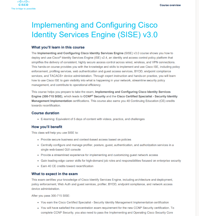 Implementing and Configuring Cisco Identity Services Engine (SISE) v3.0 - Expert Training