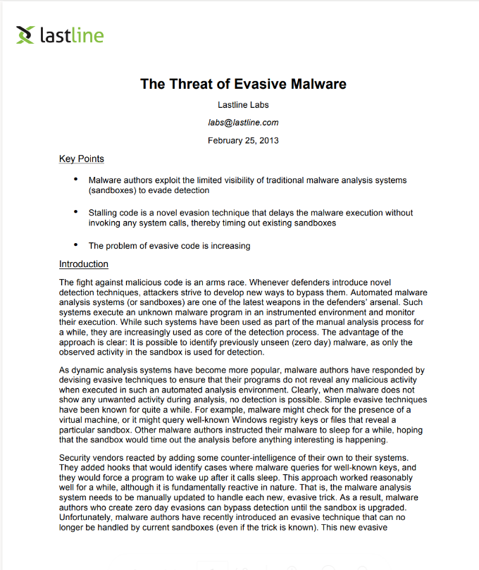 The Threat of Evasive Malware - Expert Training